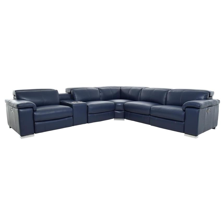 Charlie Blue Leather Power Reclining Sectional with 6PCS 3PWR El Dorado Furniture